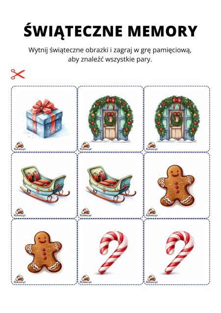 Świąteczne Memory dla dzieci do druku - ROLINKO