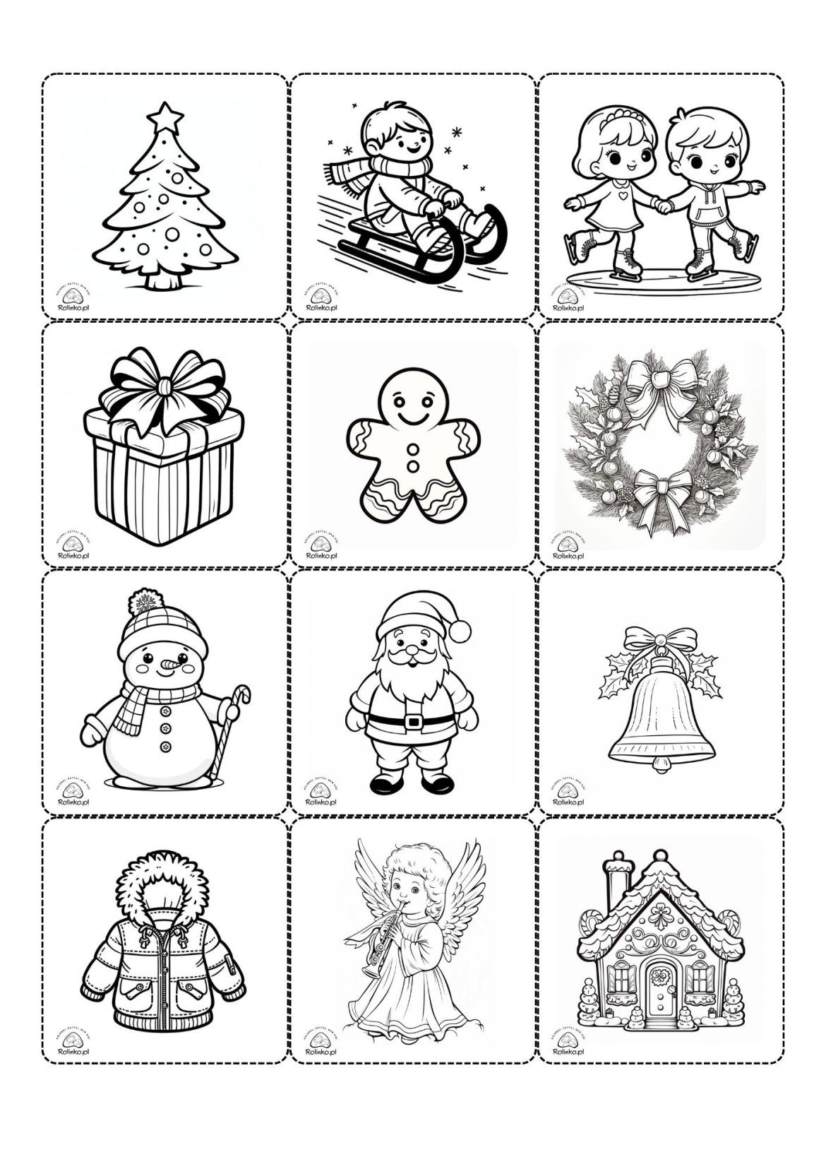 Świąteczno-zimowe memory do druku czarno białe - ROLINKO